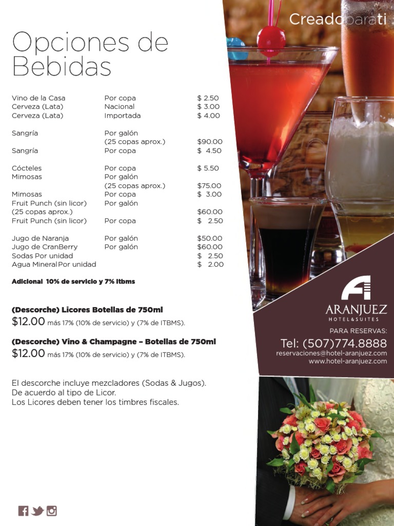 Menús Listado Bebidas Bodas Aranjuez Hotel Suites | PDF | ensalada ...