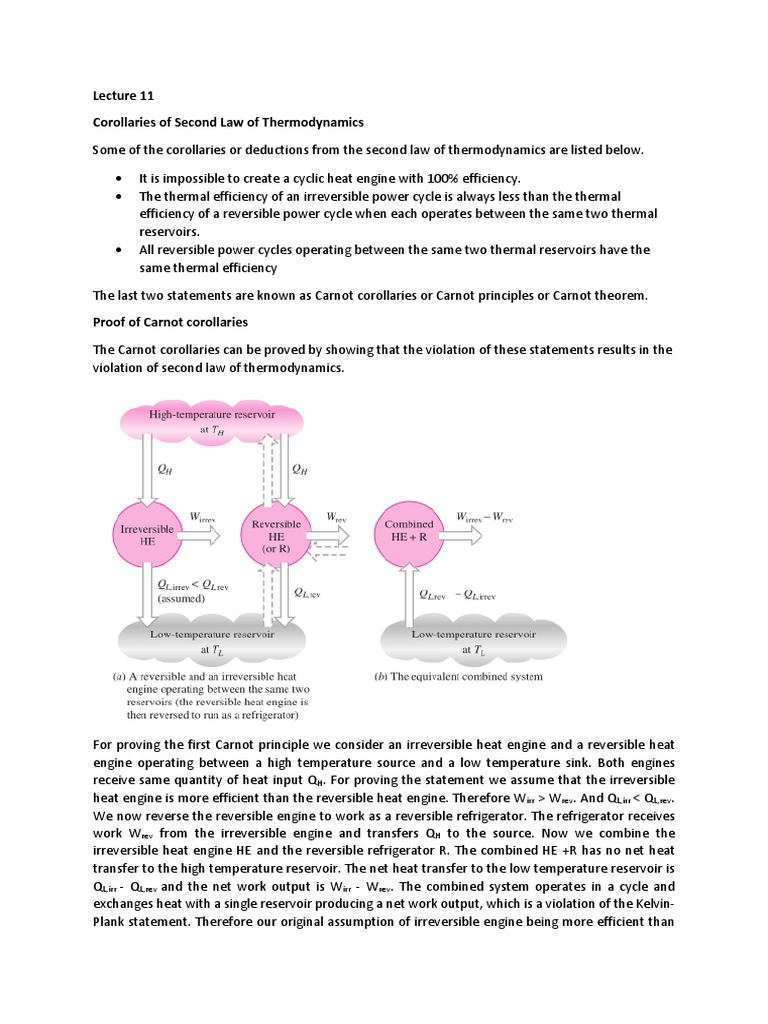 Carnot Corollaries and Thermodynamic Efficiency | PDF | Temperature | Heat