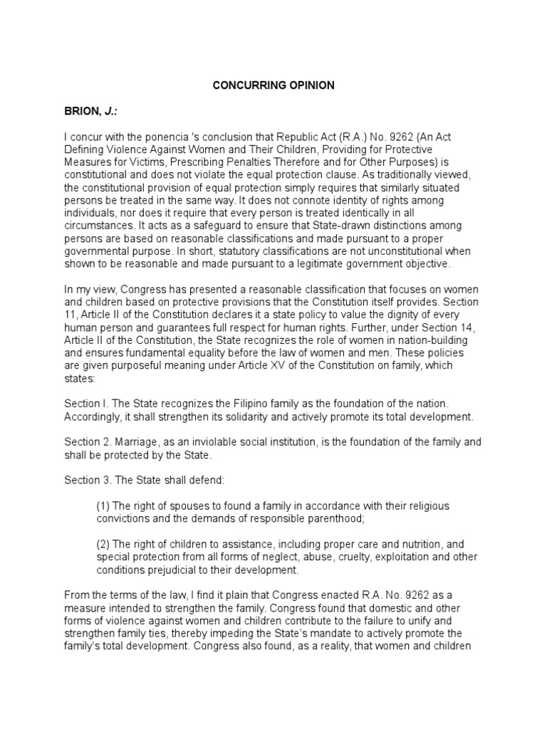 Concurring Opinion Brion Garcia Vs Drilon | PDF | Suspect Classification | Strict Scrutiny