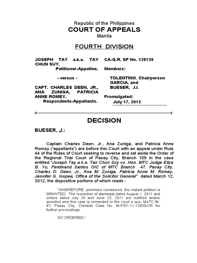 Appellate Court Sustained The Resolution of The Lower Court Over The ...