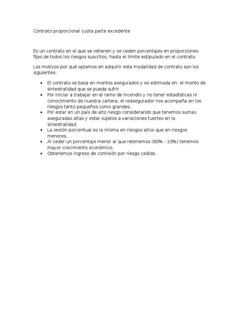 Beneficios Del Reaseguro Cuota Parte | PDF