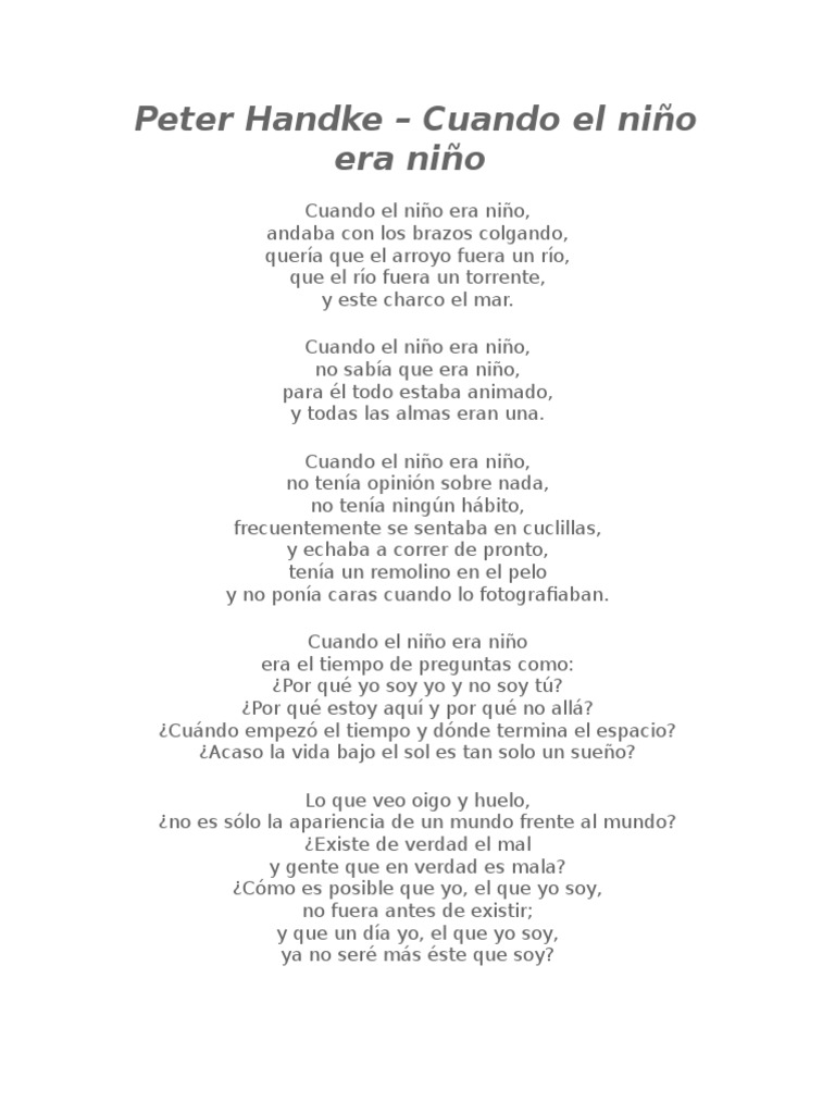 Cuando el niño era niño: Poema de Handke | PDF