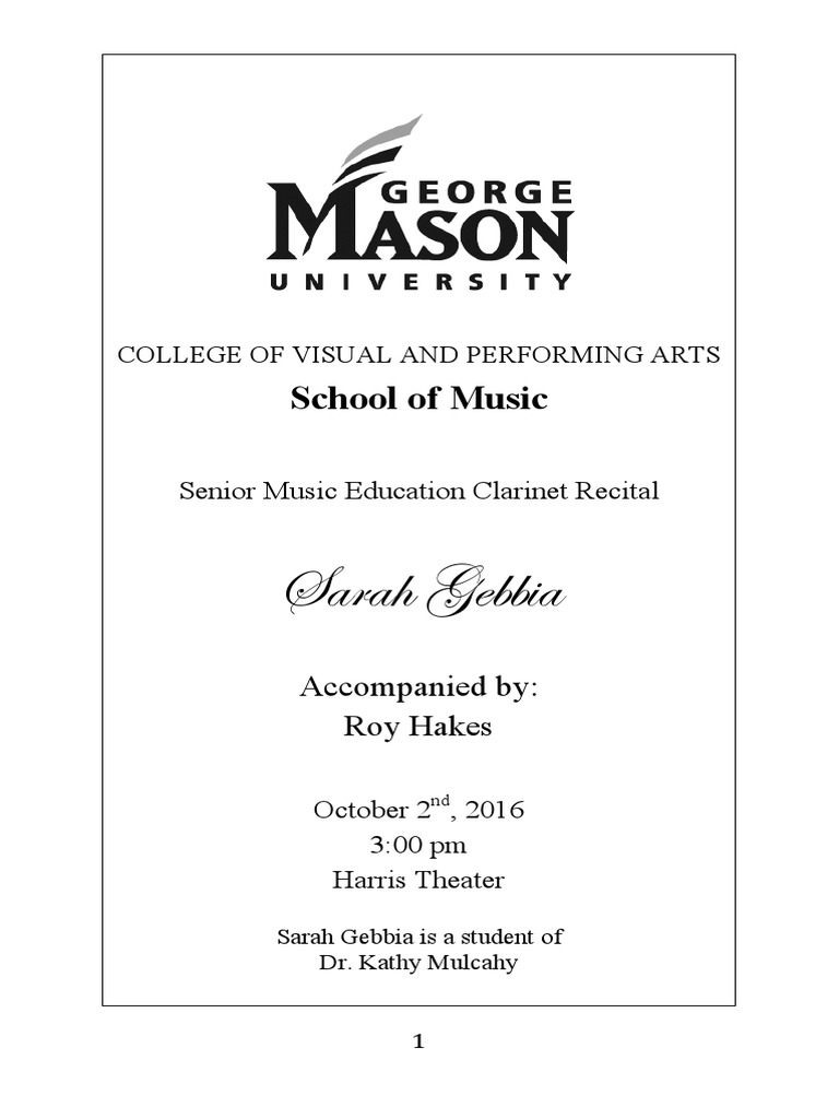 Senior Recital Program | PDF | Camille Saint Saëns | George Mason ...