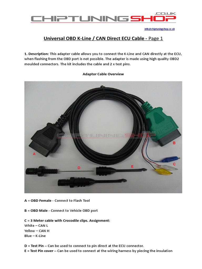 CTS OBD K-Line CAN Direct ECU Cable Manual | PDF | Technology & Engineering