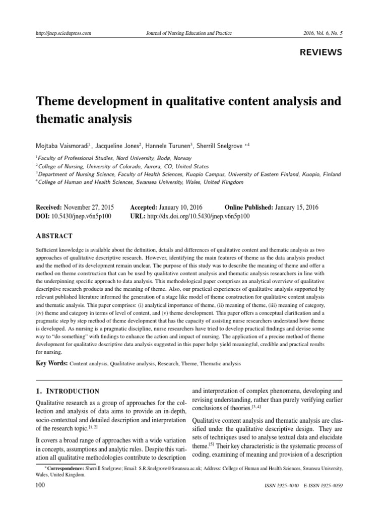 Theme Development in Qualitative Content Analysis and Thematic Analysis ...