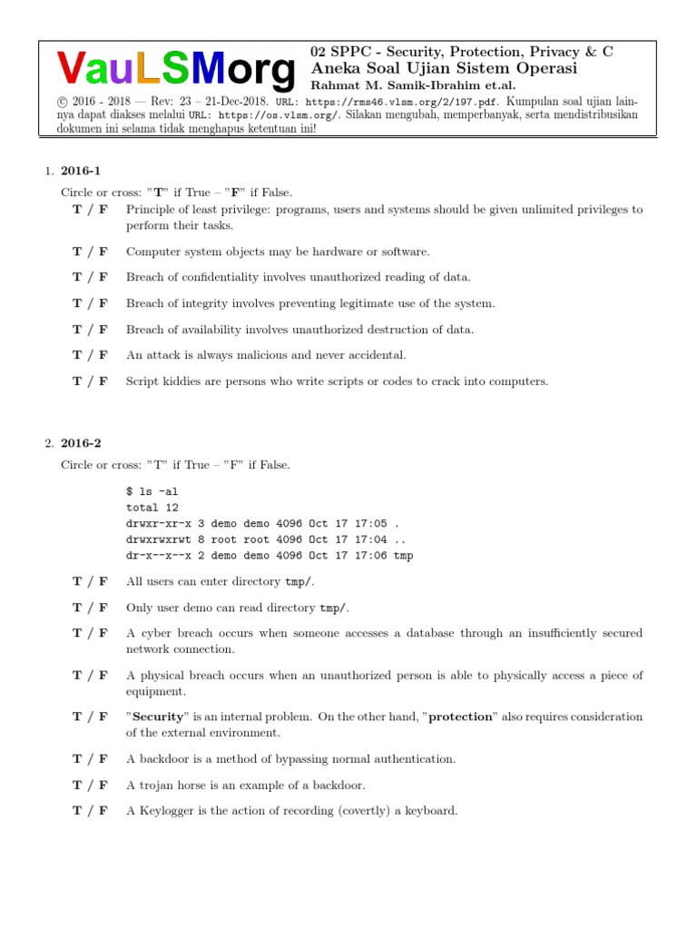 Aneka Soal Ujian Sistem Operasi: Security, Protection, Privacy & C | Download Free PDF ...