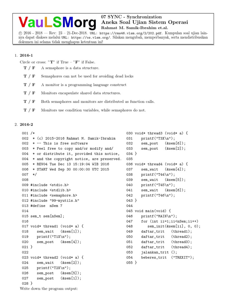 Aneka Soal Ujian Sistem Operasi: Synchronization | Download Free PDF ...