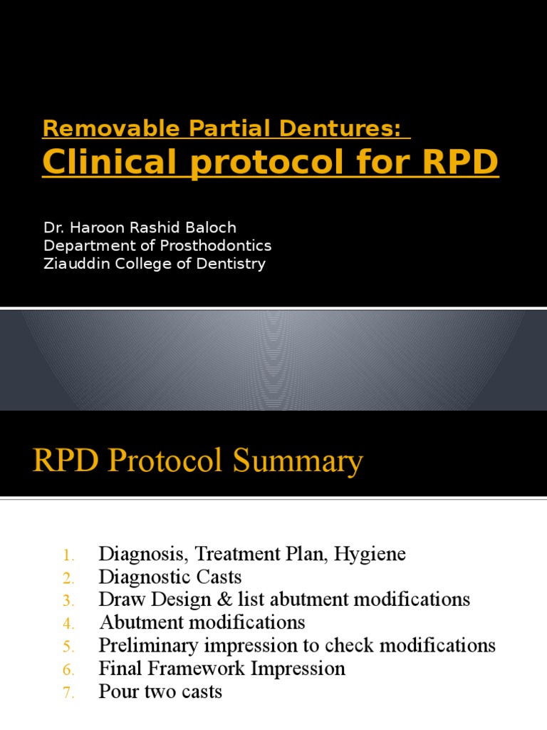 Clinical Protocol For RPD: Removable Partial Dentures | PDF | Dentures ...