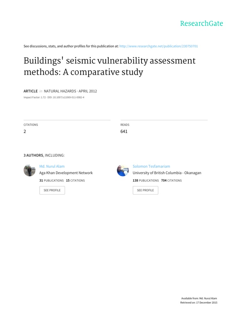 A Comparative Study On Seismic Building Vulnerability Assessment ...