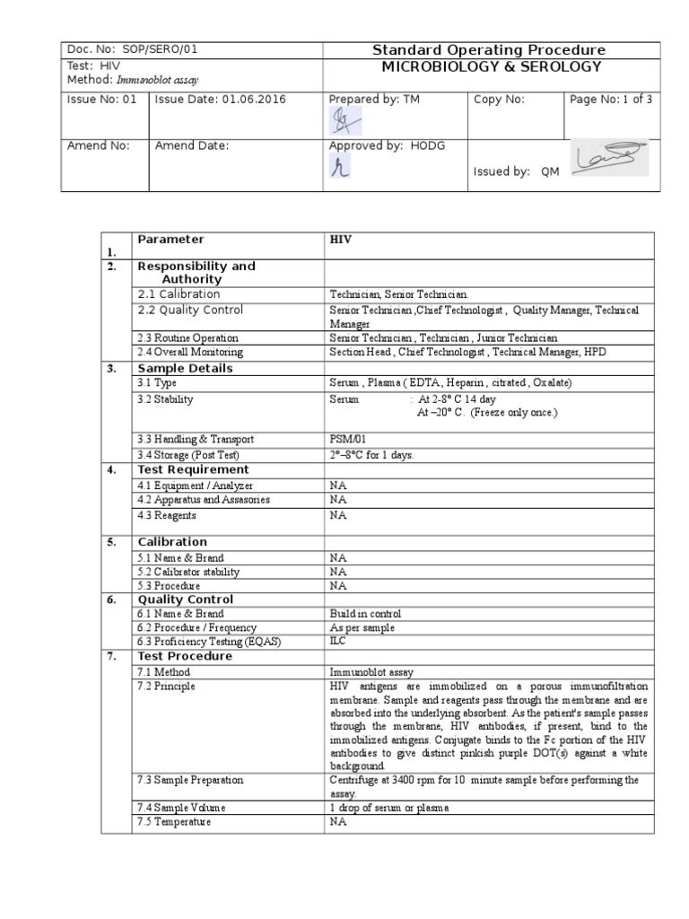 Sop Sero 01 Hiv Tridot | Western Blot | Medical Specialties