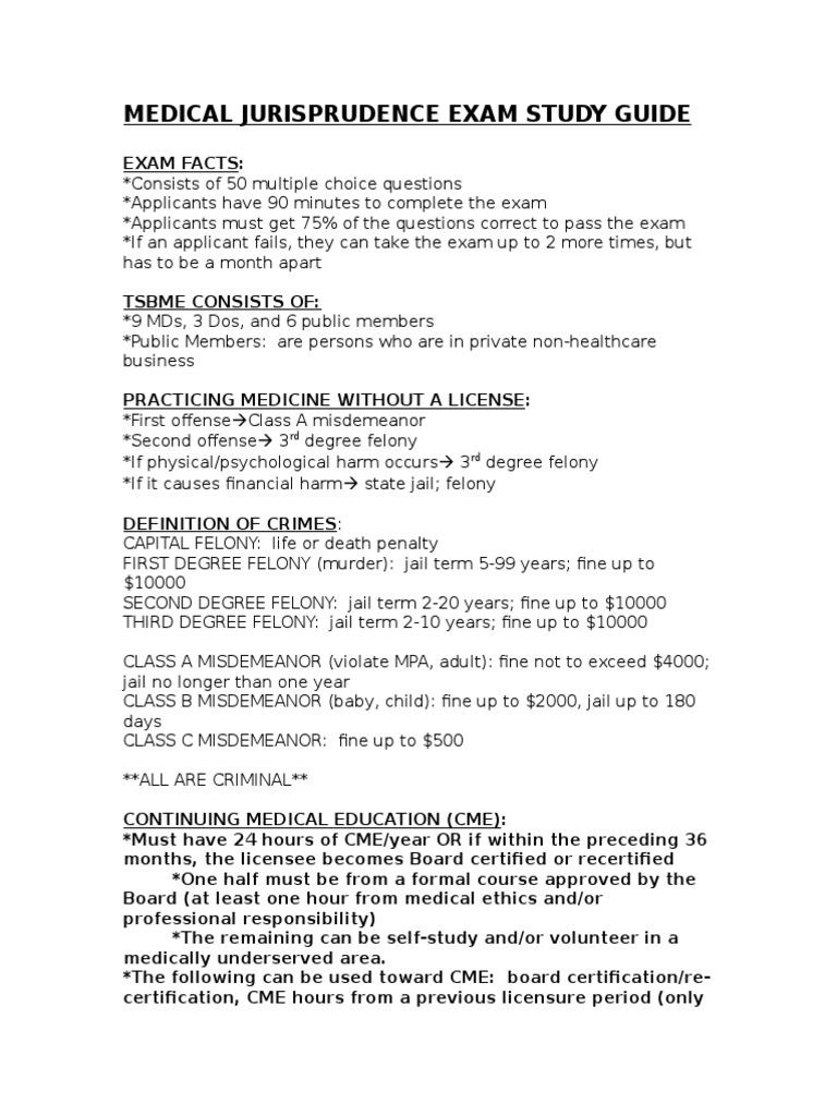 Medical Jurisprudence Exam Study Guide | Physician | Medical Prescription