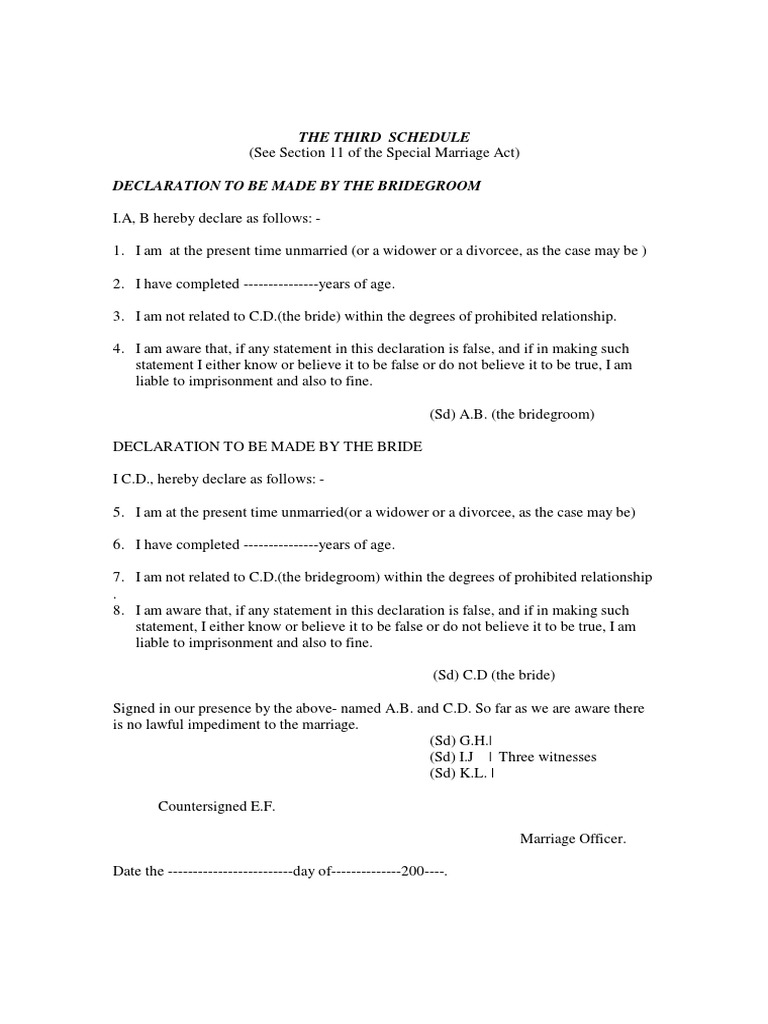 Marriage Declaration Requirements | PDF