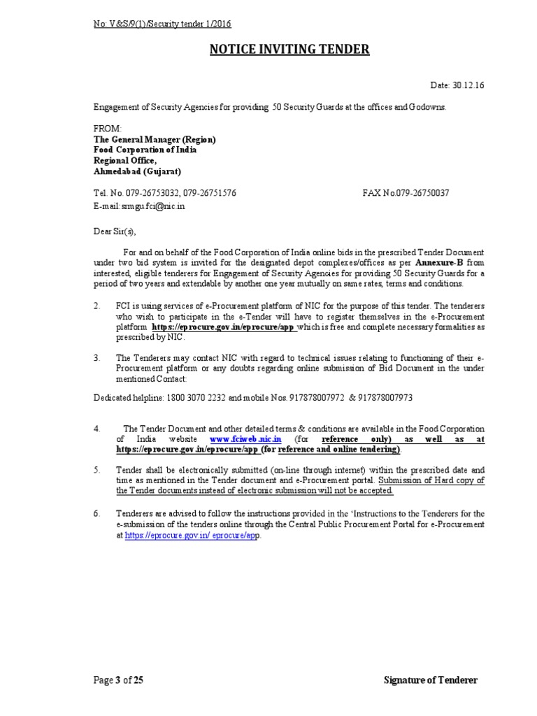 Security Services Tender | PDF | Government Information | Government