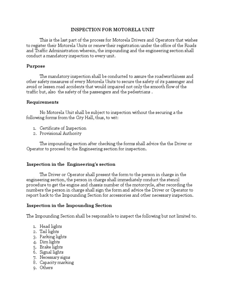 Inspection of Motorela Units | PDF