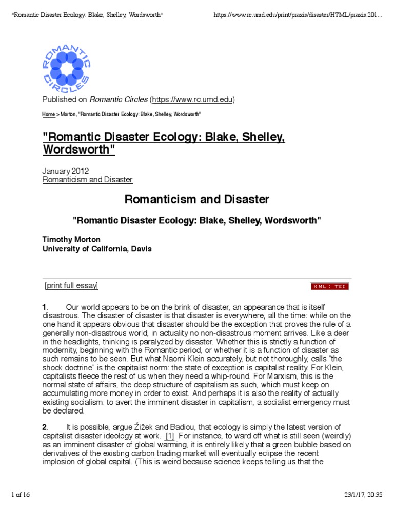 Romantic Disaster Ecology: Blake, Shelley, Wordsworth | PDF | Mary ...