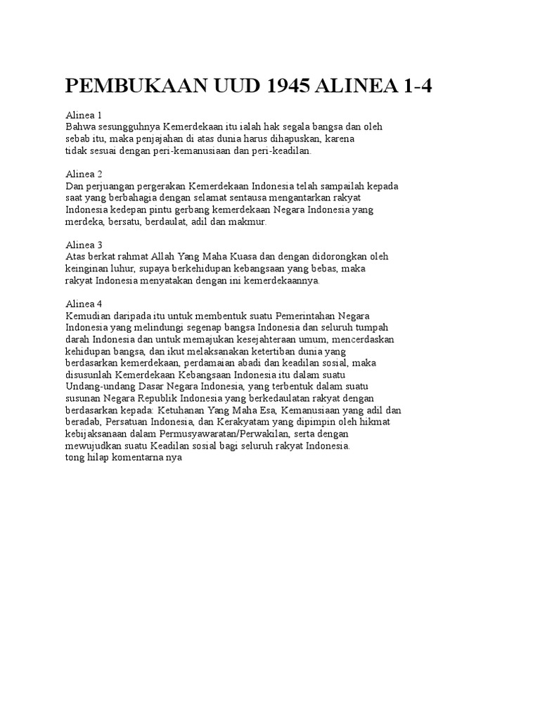 Pembukaan UUD 1945 Alinea 1-4 | PDF