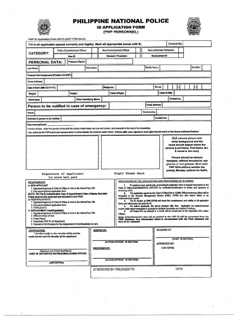 PNP Id Application Form | PDF