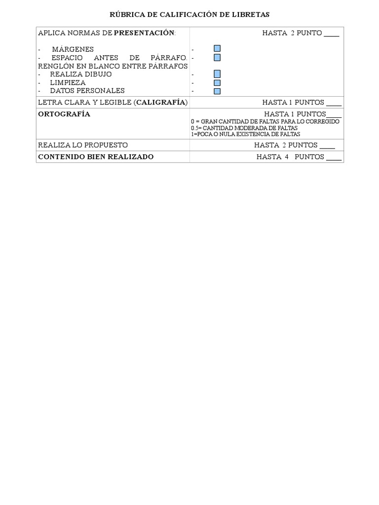 Rúbrica Libretas | PDF