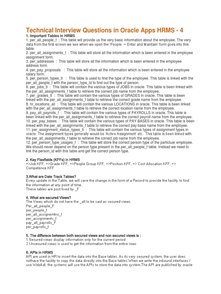 Technical Interview Questions in Oracle Apps HRMS | PDF | Computers