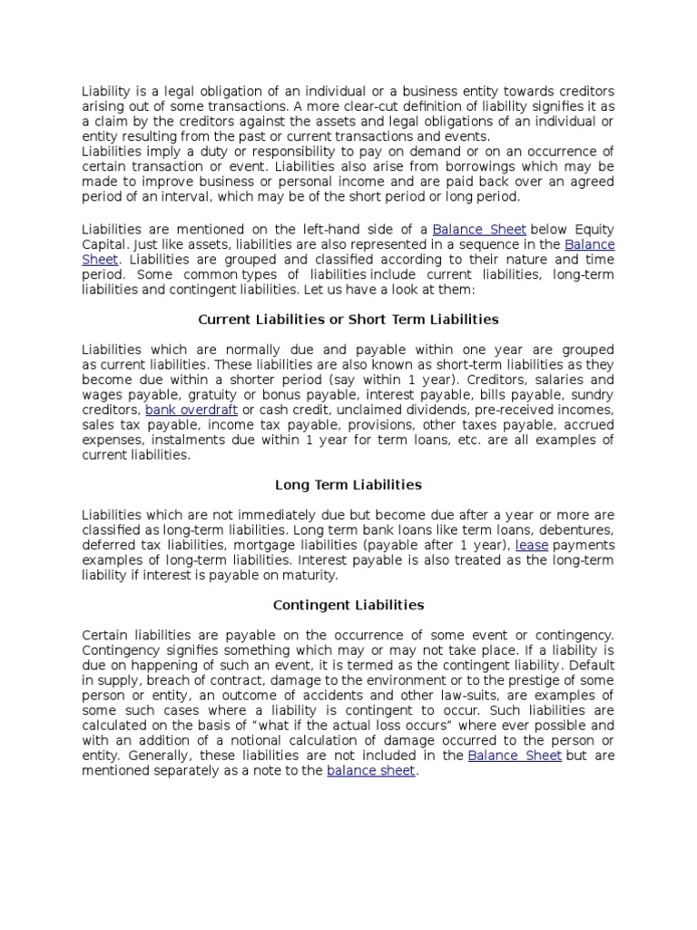 Balance Sheet Balance Sheet: Current Liabilities or Short Term ...