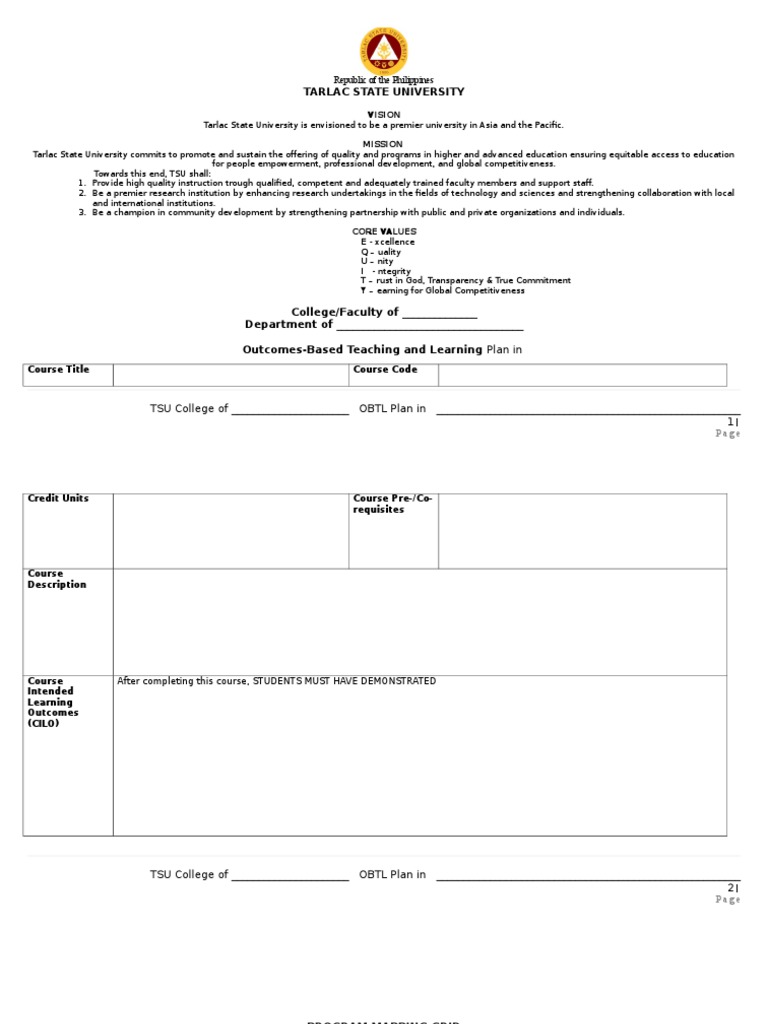 TSU OBTL Plan Template | PDF | Educational Technology | Information ...