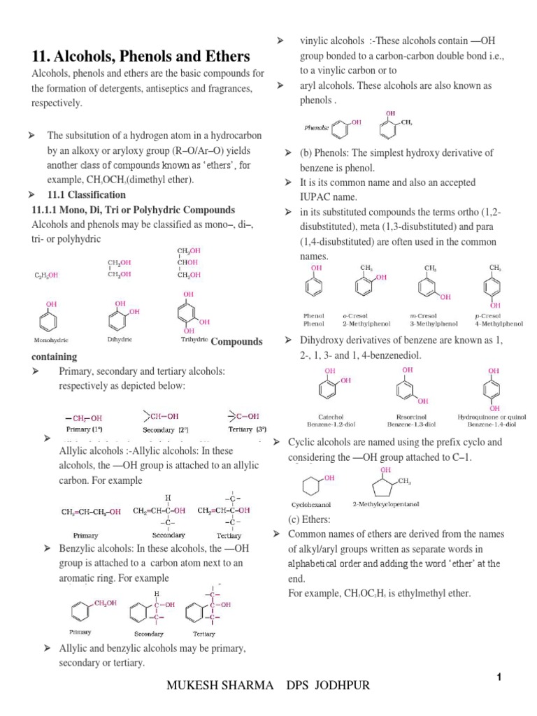 Alcohols, Phenols, and Ethers Overview | PDF | Aldehyde | Ether