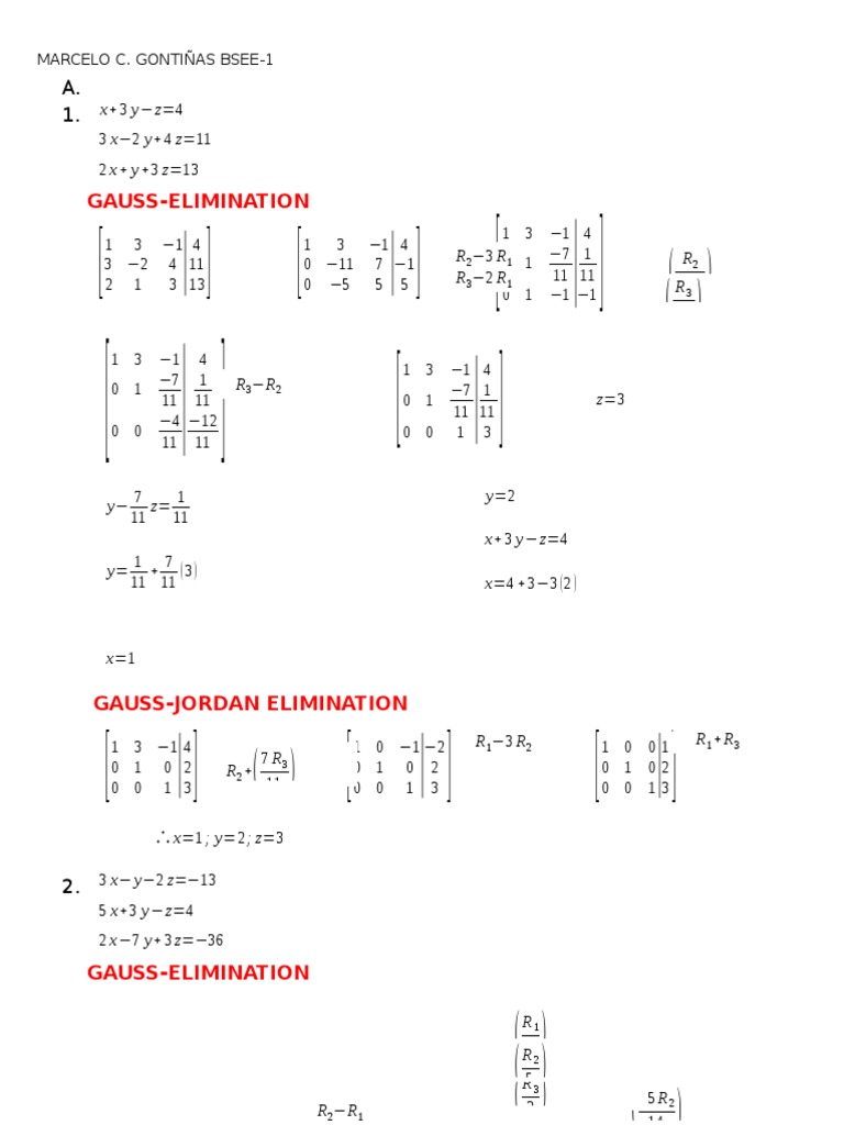 Solution to a System of Linear Equations using Gauss-Jordan Elimination ...