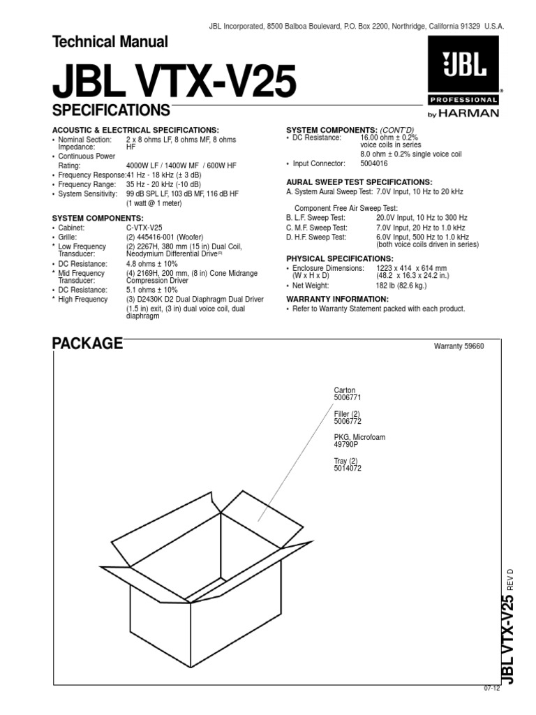JBL VTX V25 TechnicalManual PDF | PDF