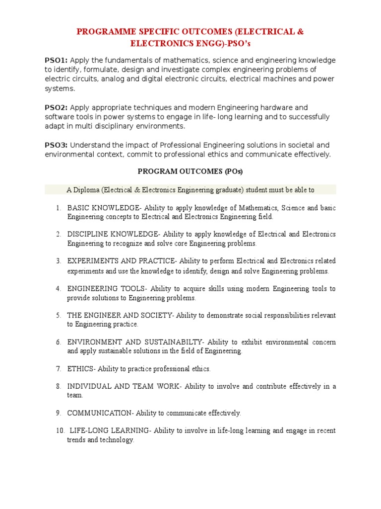 Programme Specific Outcomes | PDF