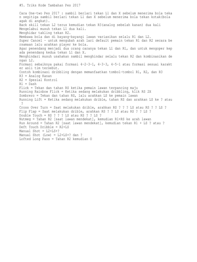 Cheat PES 2017 Work 100% Kode Tambahan | PDF