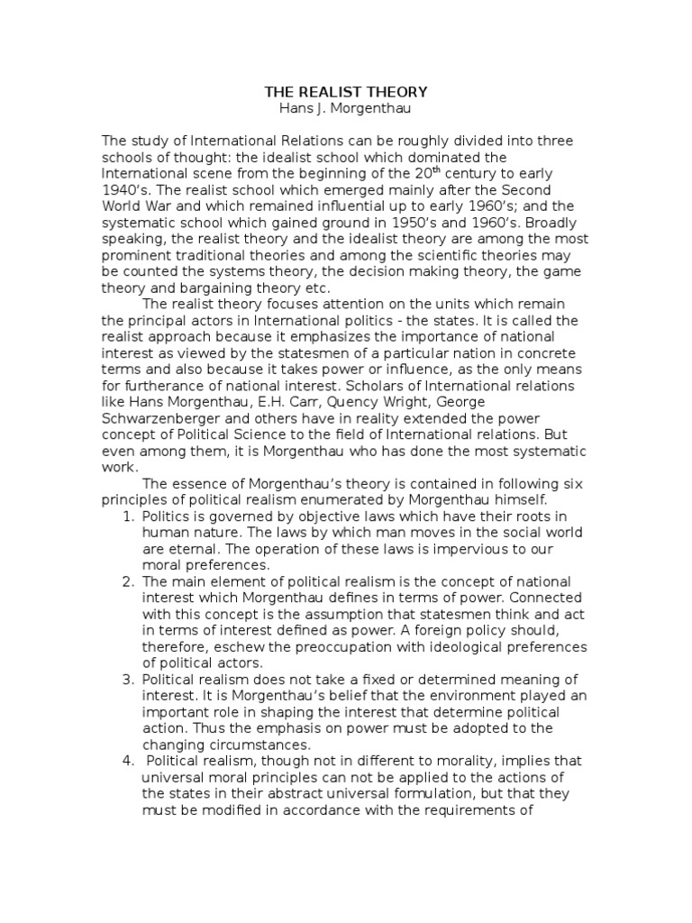 The Realist Theory | PDF | Philosophical Realism | International Relations
