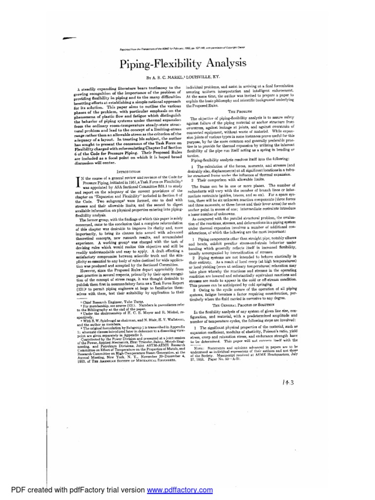 Piping Flexibility Analysis by A.R.C.Markl PDF | PDF