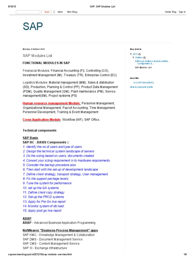 SAP Modules List PDF | PDF | Sap Se | Product Lifecycle