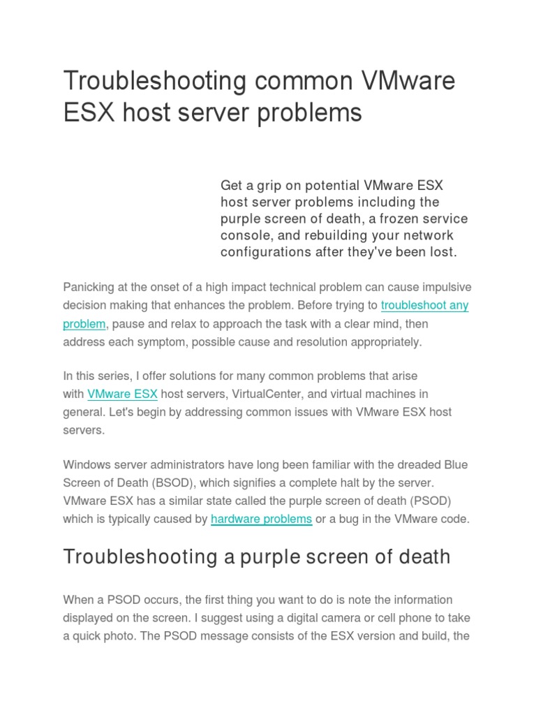 Troubleshooting Common VMware ESX Host Server Problems | PDF | V Mware ...