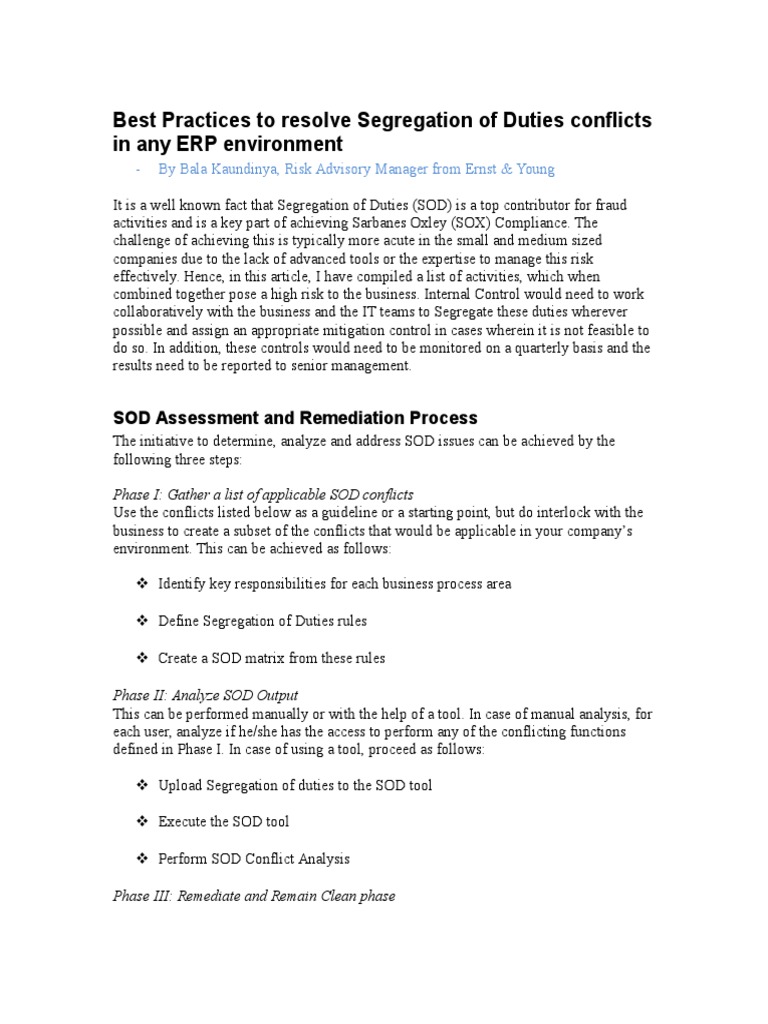 Best Practices SOD Remediation ISACA V2 06.12.15 | PDF | Invoice | Payroll