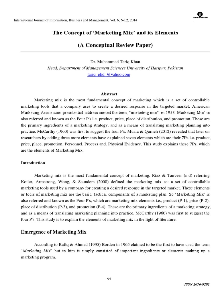 The Concept of 'Marketing Mix' and Its Elements (A Conceptual Review ...