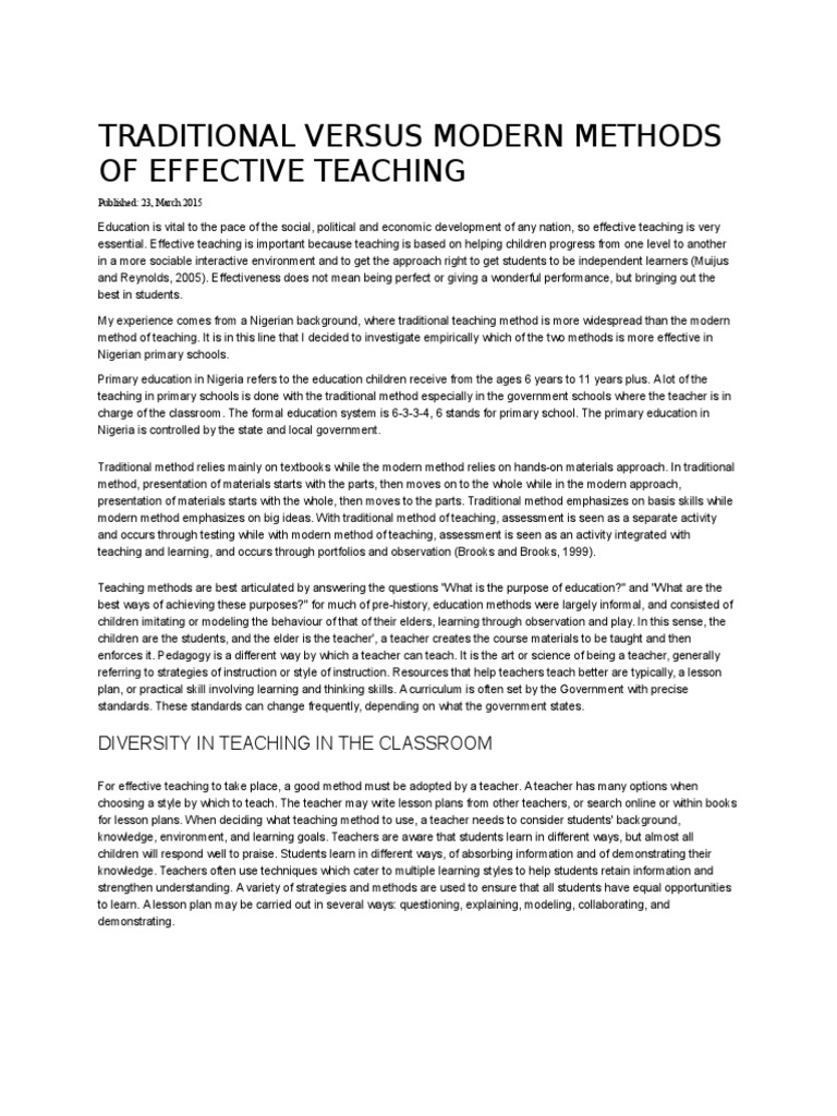 Traditional Versus Modern Methods of Effective Teaching | PDF ...