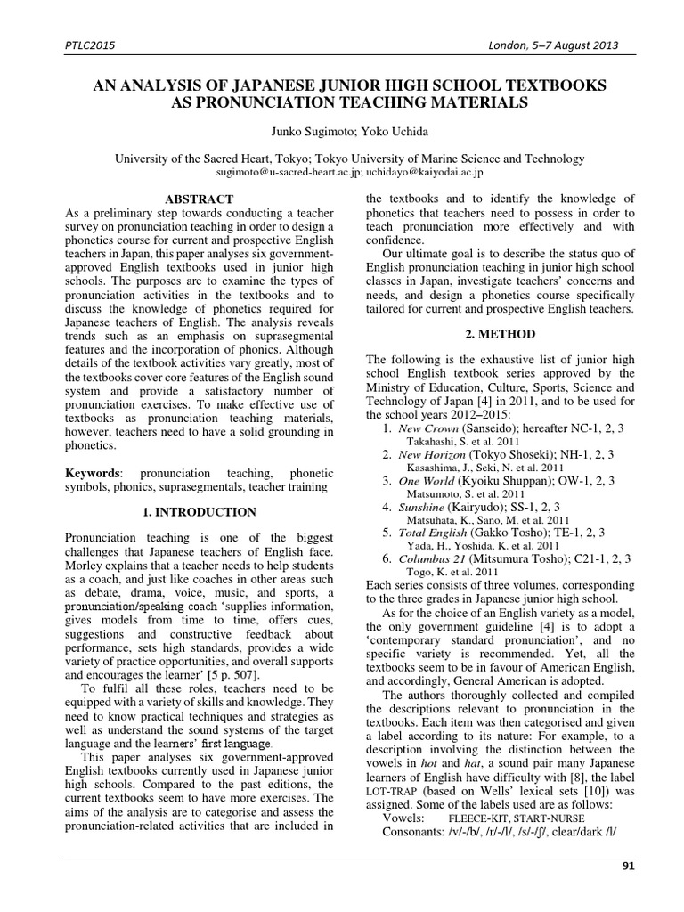 An Analysis of Japanese Junior High School Textbooks As Pronunciation ...