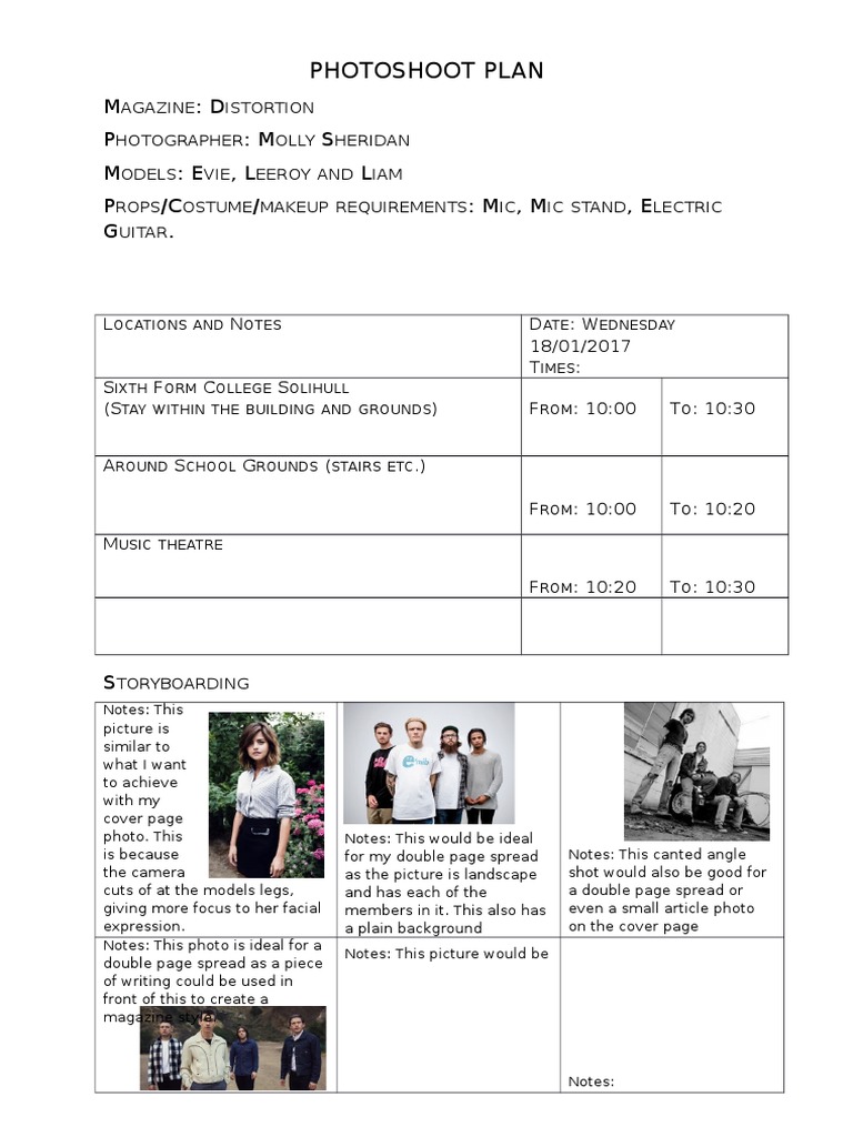 Photoshoot Plan | PDF