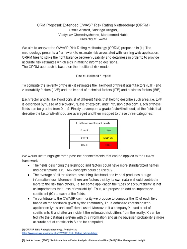 CRM Proposal: Extended OWASP Risk Rating Methodology (ORRM ...