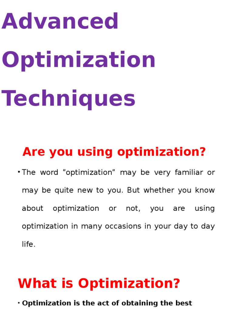 Advanced Optimization Techniques | PDF | Operations Research | Mathematical Optimization