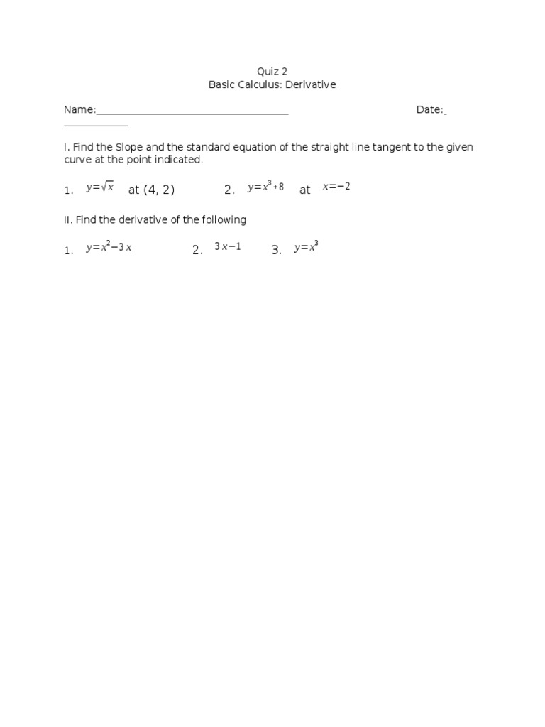 Quiz 2 Derivative | PDF