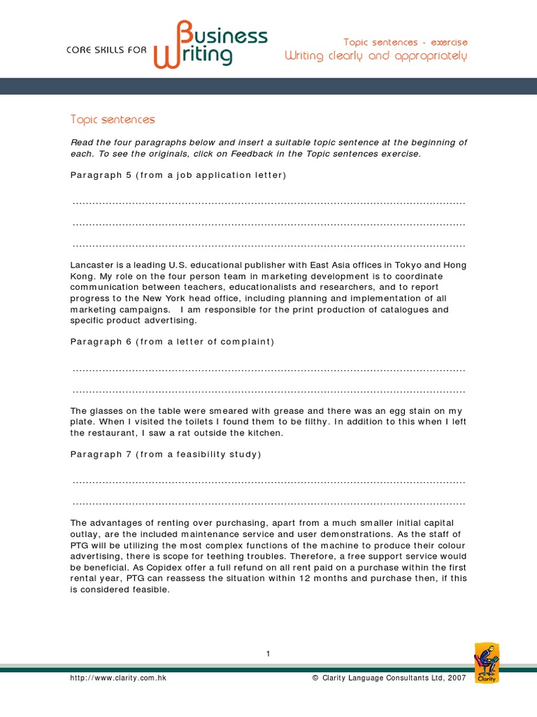 6 Topic Sentences - Exercise PDF | PDF | Business