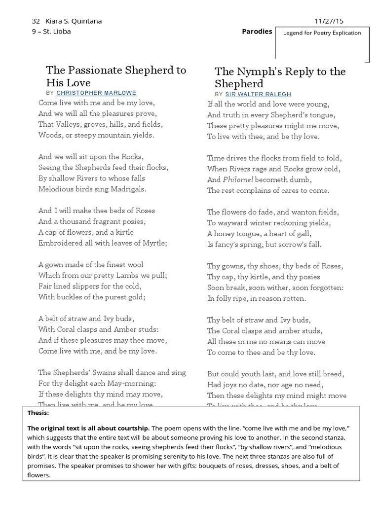 The Passionate Shepherd To His Love The Nymph's Reply To The Shepherd | PDF