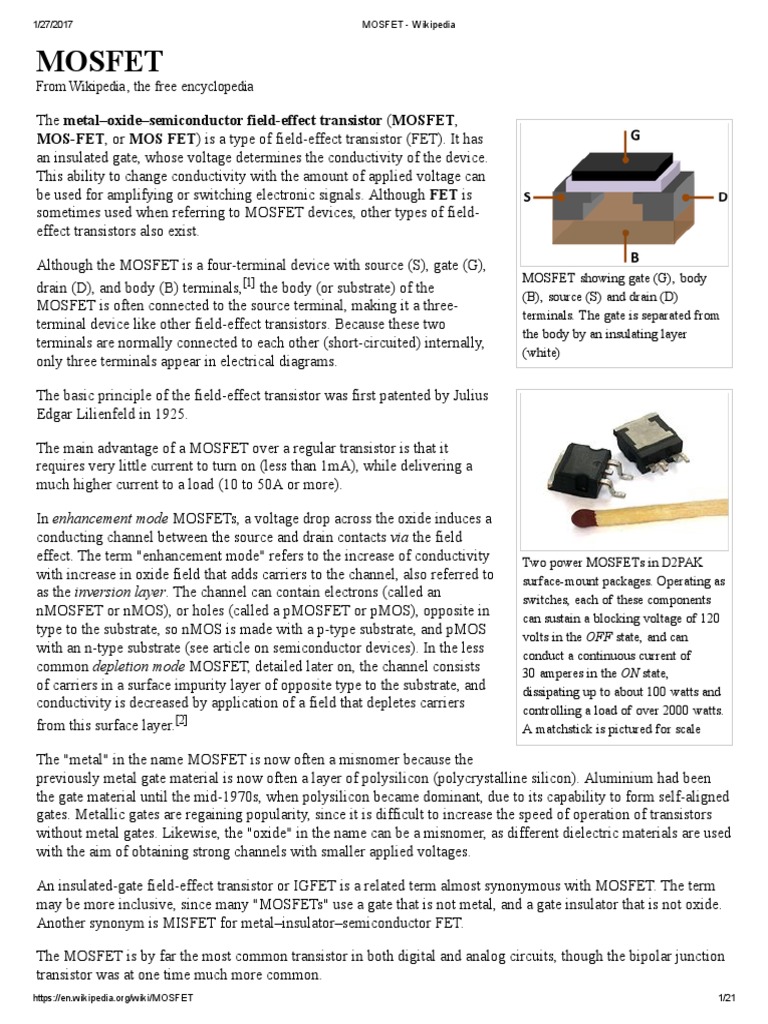 Mosfet: From Wikipedia, The Free Encyclopedia | PDF