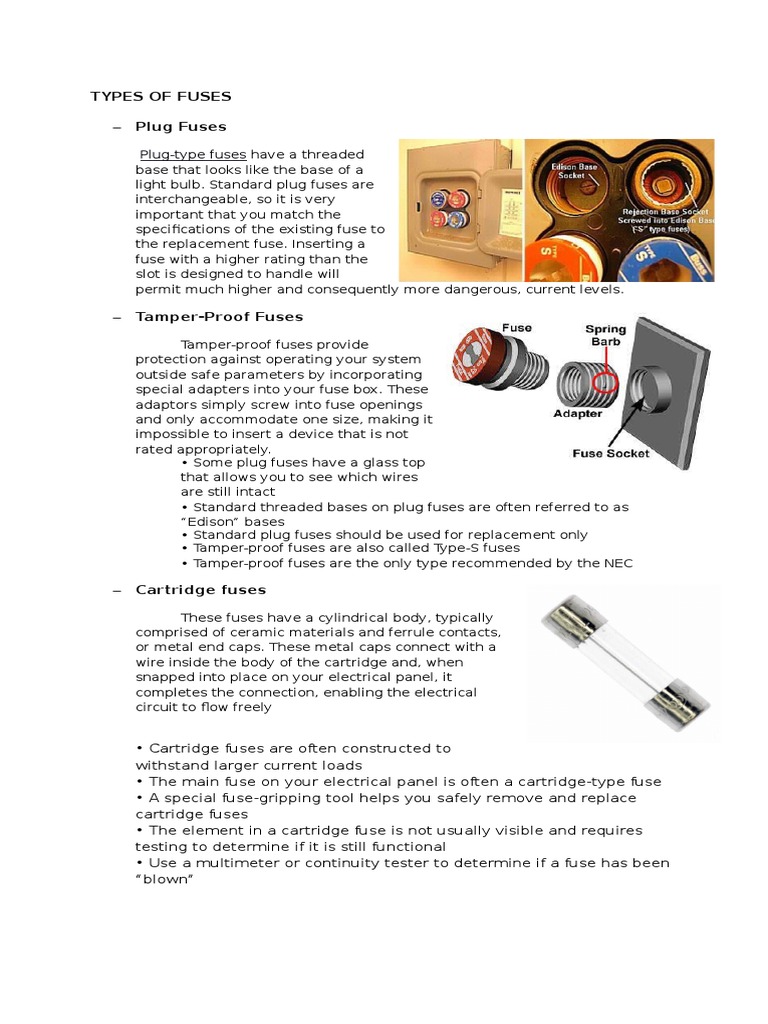 Types of Fuses - Plug Fuses | PDF | Fuse (Electrical) | Electrical Wiring