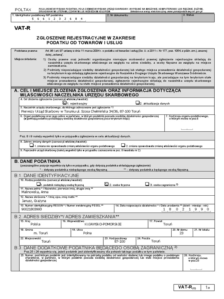 Deklaracja VAT R | PDF