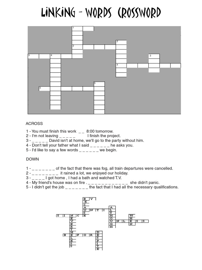 Linking Words Crossword PDF | PDF | Career & Growth