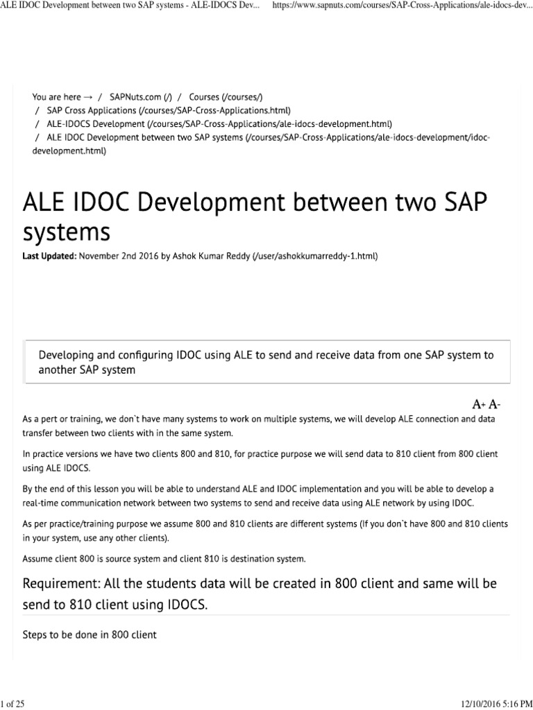 Ale Idoc Development Between Two Sap Systems Ale Idocs Development Sapnuts Pdf Computer
