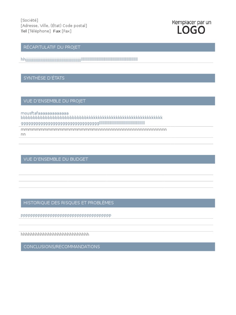 Récapitulatif Du Projet: Tel (Téléphone) Fax (Fax) | PDF
